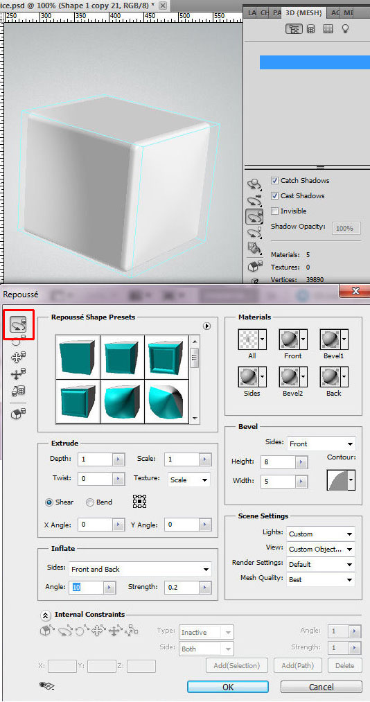 Ice cube 3D photoshop tools tutorial. 3D scene ice cube and cherry ...