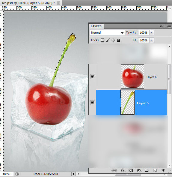 Ice cube 3D photoshop tools tutorial. 3D scene ice cube and cherry ...
