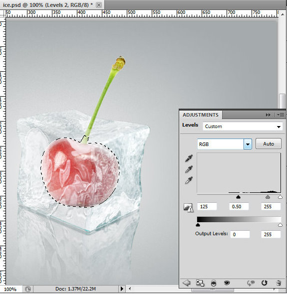 Ice cube 3D photoshop tools tutorial. 3D scene ice cube and cherry ...